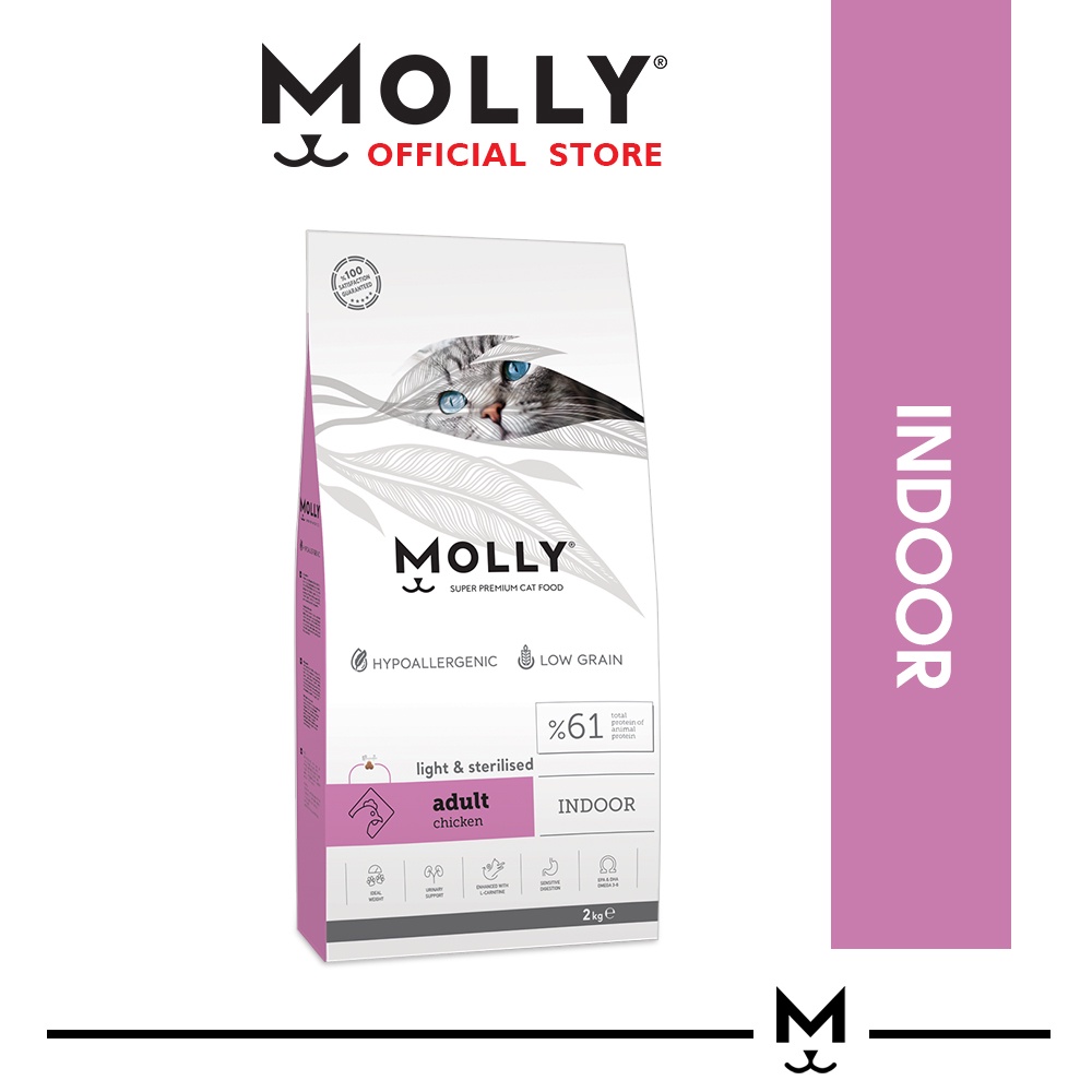 Molly Indoor Light Sterilised Chicken Adult Cat Food (15kg) | Shopee ...