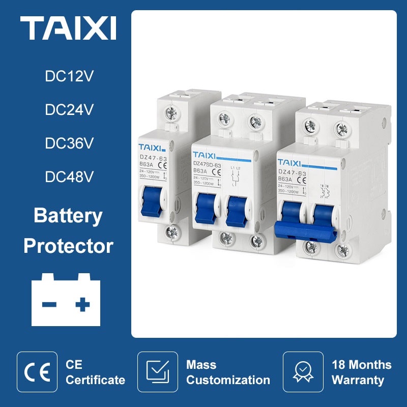 Photovoltaic DC MCB 24V 48V 96V DZ47 circuit breaker dc 125A 63A 32A 6A 10A 16A 20A 25A DZ47-63 ...