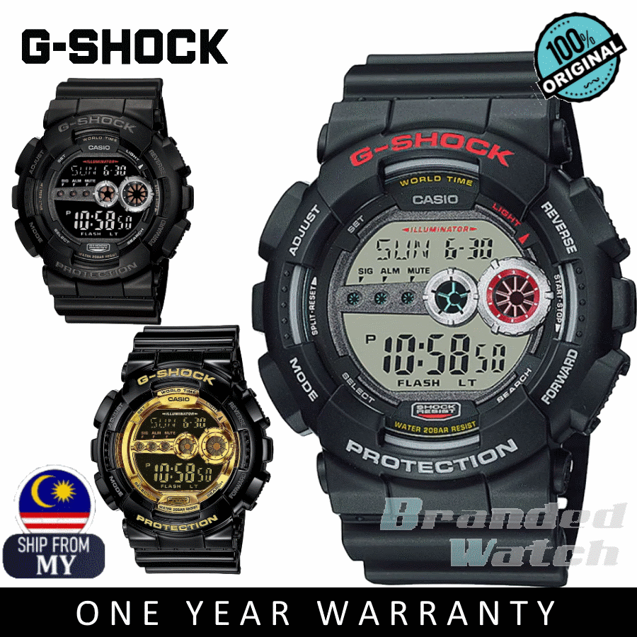 Casio G-Shock GD-100 Men's Digital Black Gold Resin Strap Watch GD-100 ...