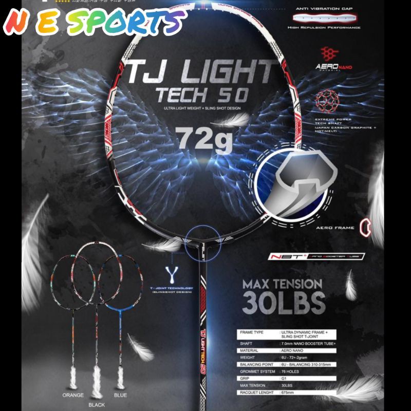 Felet Tj Light Tech 50 Badminton Racket 70gm 6uG2 (Original) | Shopee ...