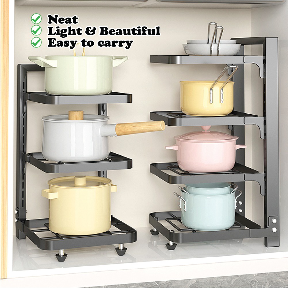 Pot Wok Rack Pan Organizer Adjustable Tier Kitchen Counter Top Shelf ...