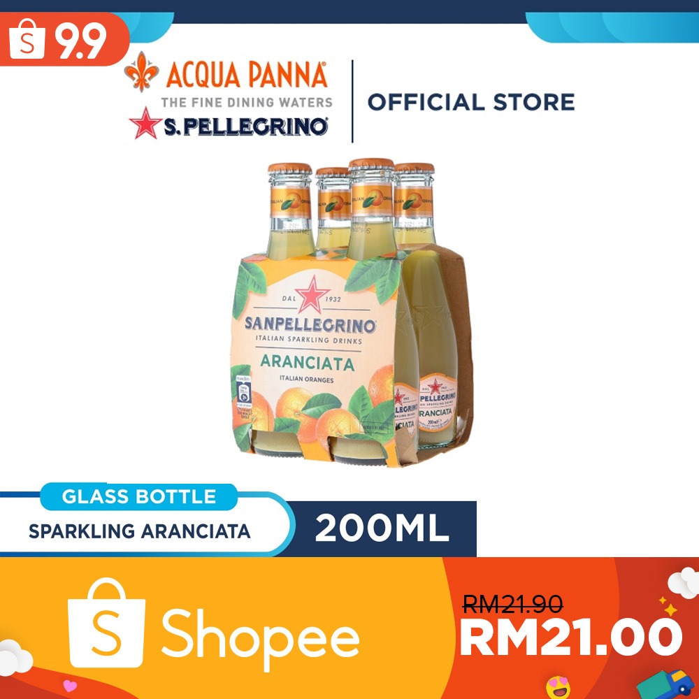 San Pellegrino Sparkling Aranciata Orange Glass Bottles (200ml x 4 Glass Bottles/Pack) | Shopee ...