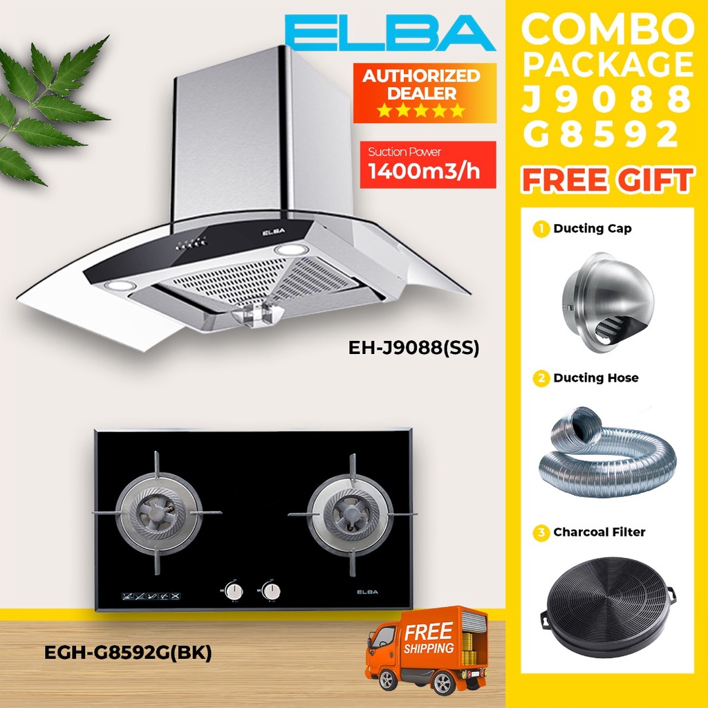 ELBA Cooker Hood Kitchen Hood EH-J9088 SS + EGH-8592G Cooker Hob Dapur ...