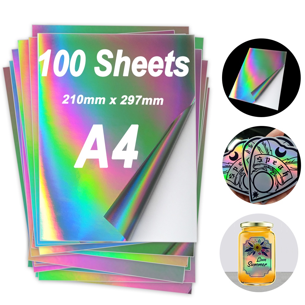 Holographic Sticker A4 Printable Vinyl Sticker Paper Waterproof Self-adhesive Rainbow InkJet ...