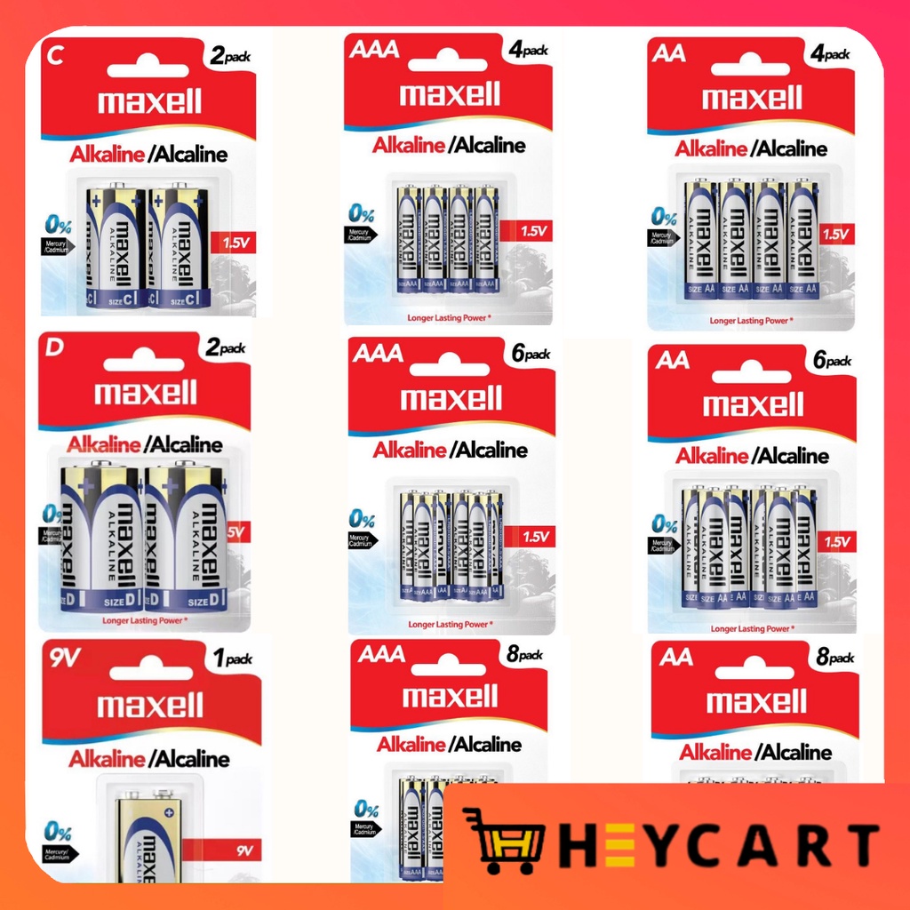 Maxell Battery AA / AAA / 9V / C / D Alkaline Long Lasting Heavy Duty ...