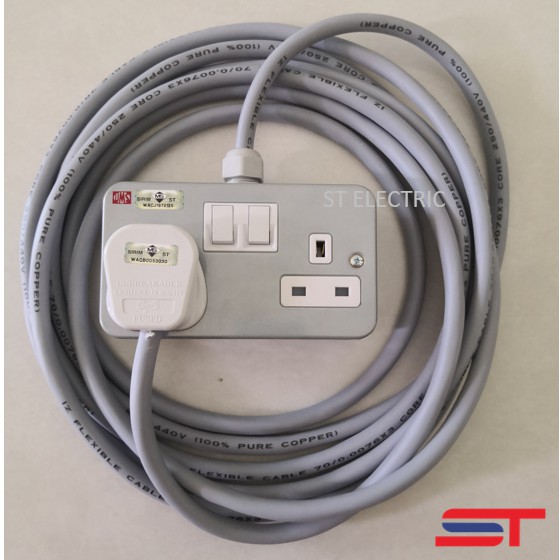 QUALITY HEAVY DUTY 5m / 10m DOUBLE EXTENSION WIRE / 2 GANG SWITCH ...