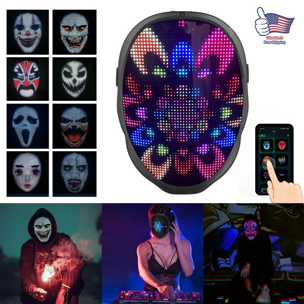 LED FULL FACE Mask Larger Programmable Mask-App Control Magic fright ...