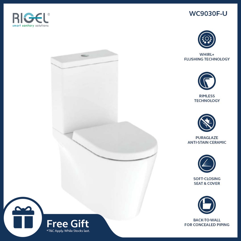 RIGEL Ceramic Toilet Closed Coupled Water Closet WC9030F-U | Shopee ...