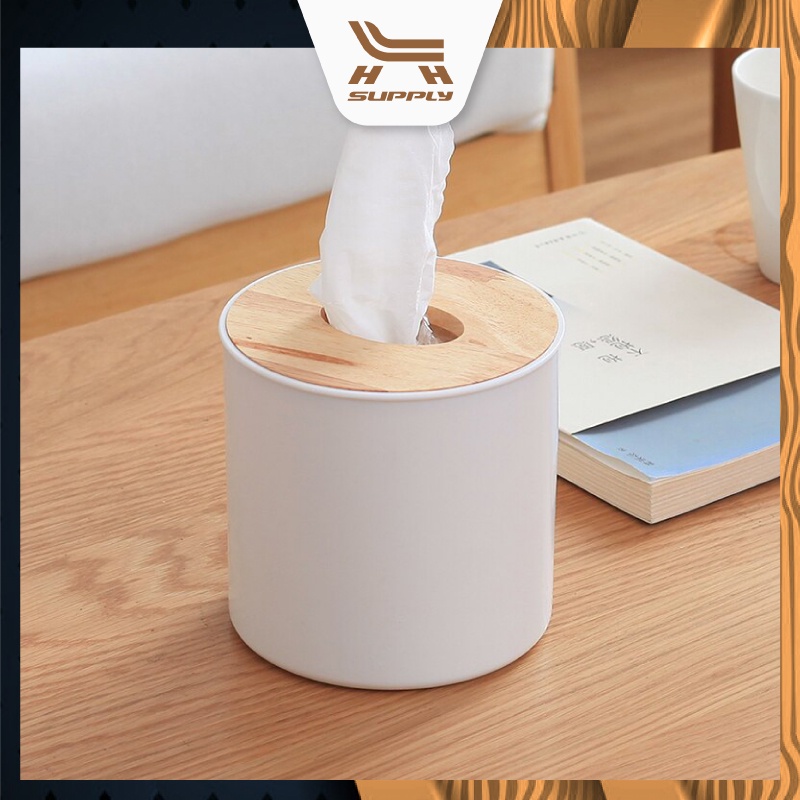 LH Round Tissue Box Wood Bamboo Tissue Box Cover Round White Car Tissue ...