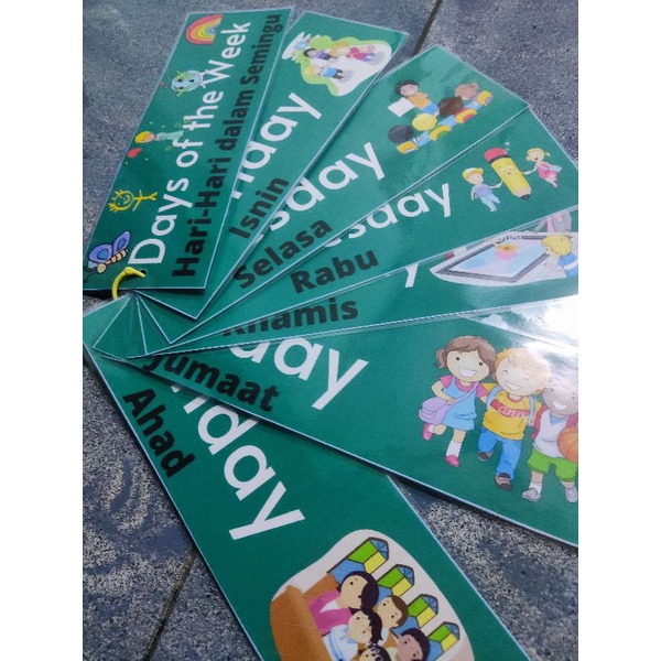 flashcard printed laminate days of the week hari dalam seminggu BI BM ...