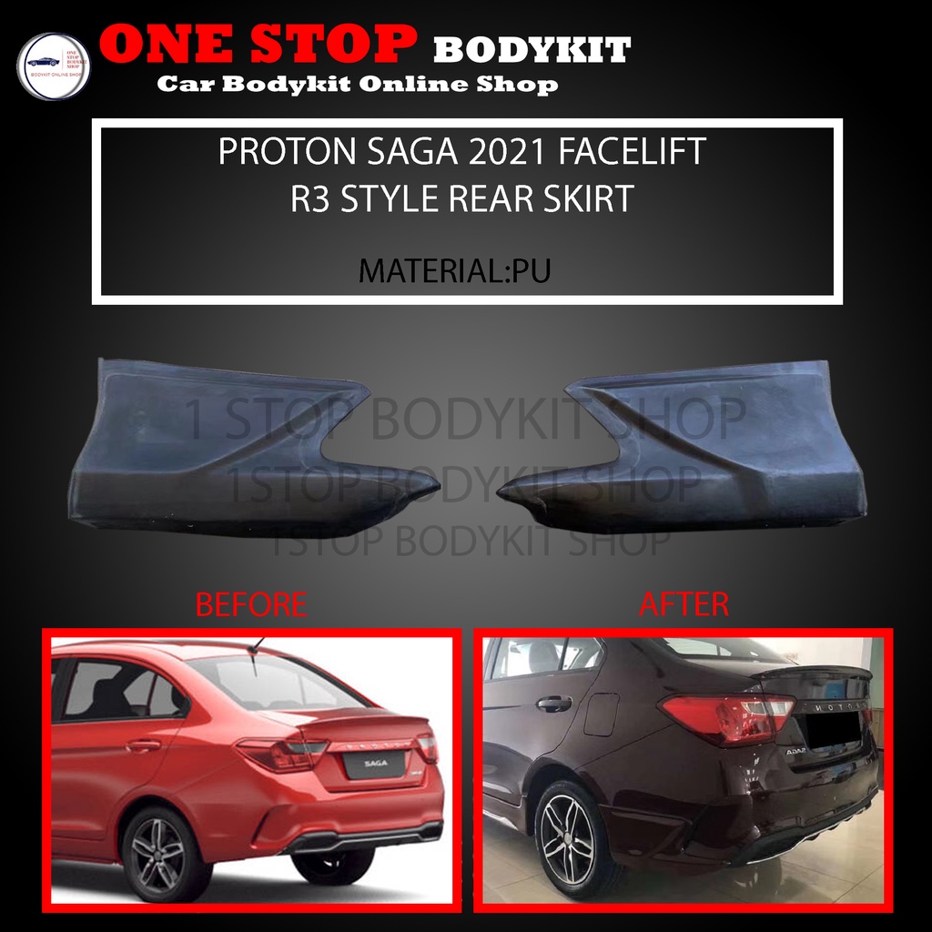 PROTON SAGA 2021 FACELIFT R3 STYLE REAR SKIRT (R3) POLYURETHANE (PU ...