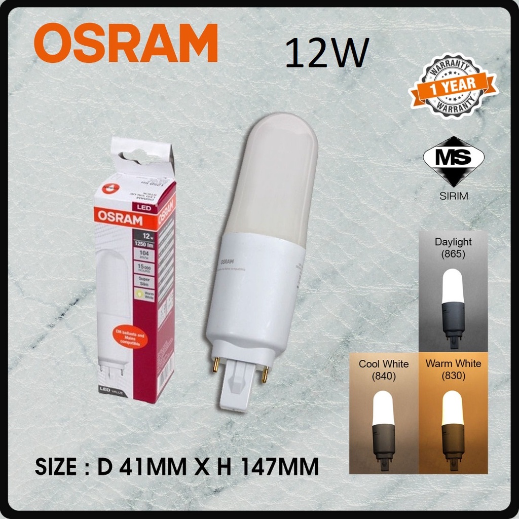 Osram 10W / 12W LED Stick Bulb - PLC Daylight 6500K / Warm White 3000K / Cool White 4000K (PLUG ...