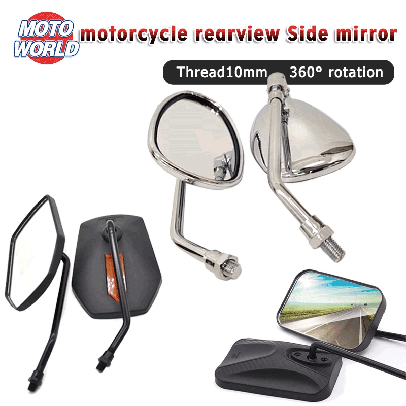 Side Mirror Chrome Motorcycle Rearview Mirrors 360 Degree Rotation ...
