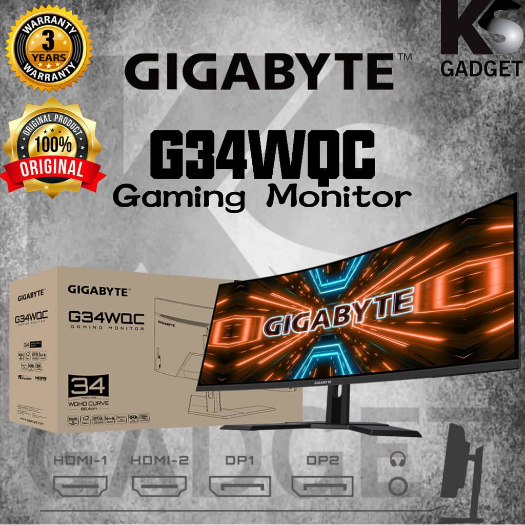 GIGABYTE G34WQC 34" WQHD 144HZ 1MS 8BIT FREESYNC PREMIUM CURVE GAMING ...