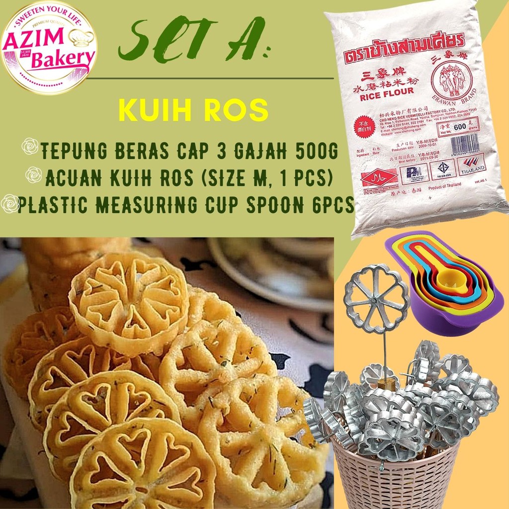 Set Raya Kuih Ros Kuih Goyang Bijan Putih + Acuan Kuih Loyang Tepung ...