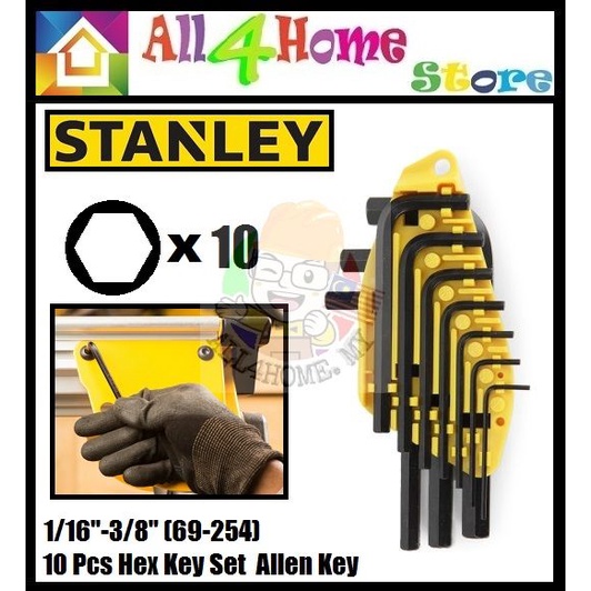STANLEY 69-254 10 Pcs Hex Key Set 1/16"-3/8" Allen Key SAE ( 69254 ...