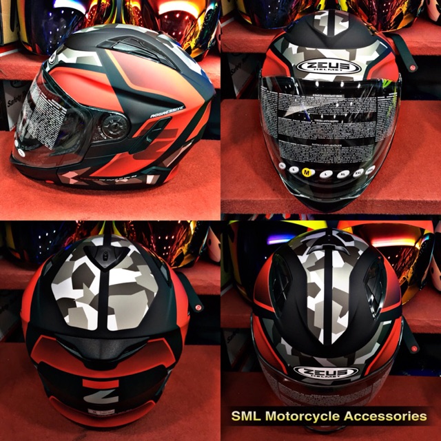 ZEUS ZS-613 Matt Black/ AJ14 Red (2 in 1 Open Face + Full Face Helmet ...