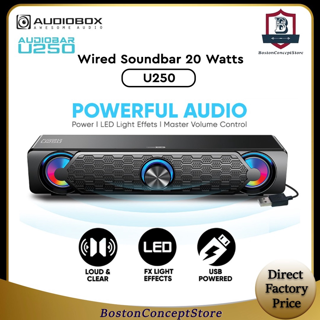 BOSTON AudioBox U250 Wired Soundbar 20 Watts LED Light Effects Master ...