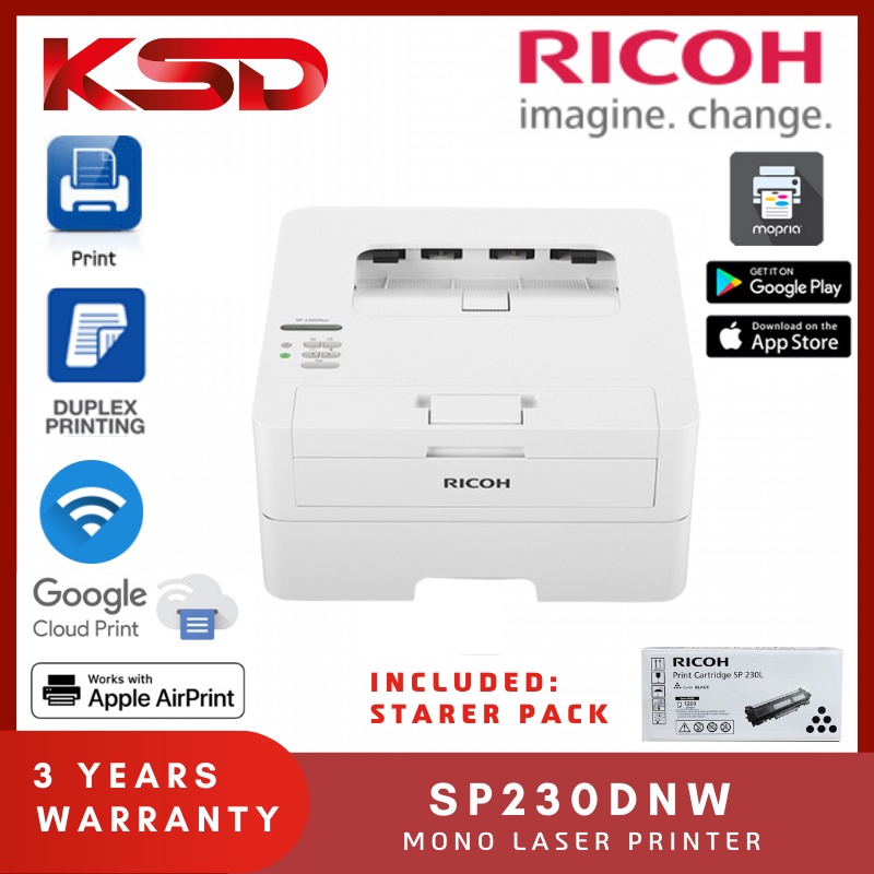 Ricoh SP230DNW Mono Single Print Laser Printer (DUPLEX,NETWORK,WIFI ...