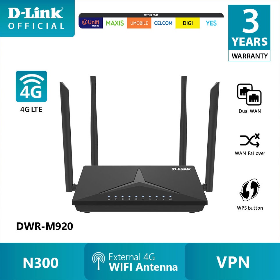 D-Link N300 4G LTE Sim Card Wireless Router build in VPN Client with 4 ...