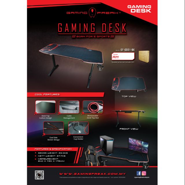 Gaming Freak GF-GD01-BK Gaming Desk E-Sports Gaming Table - Gaming ...