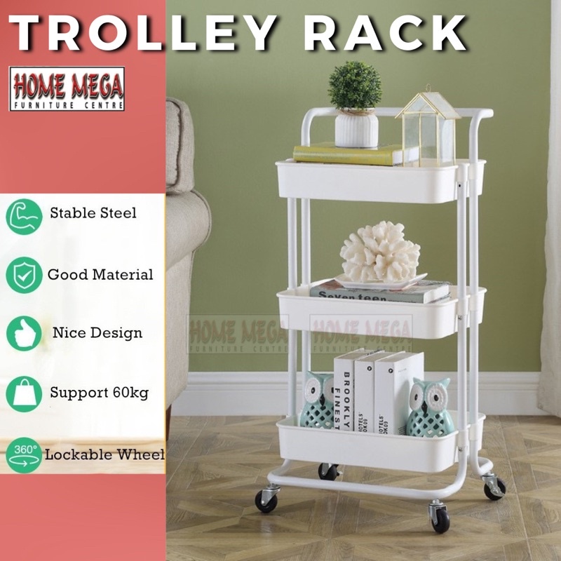 READY STOCK 3 Tier Multifunction Storage Trolley Rack Office Shelves ...