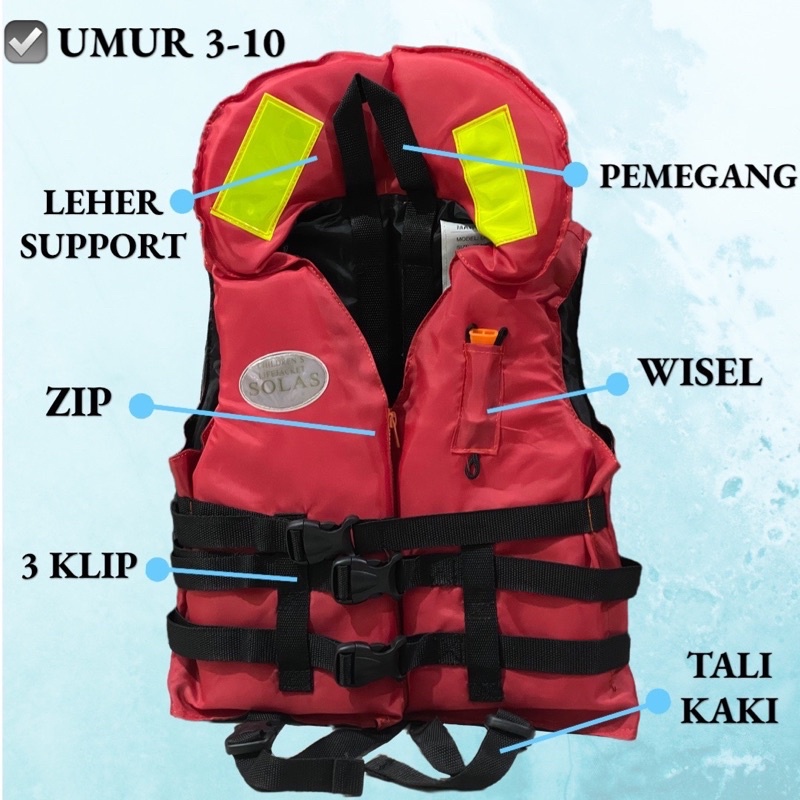 CHILDREN KANAK LIFE JACKET COLLAR WHISTLE SOLAS FISHING BOATING MARINE SAFETY JACKET KESELAMATAN ...