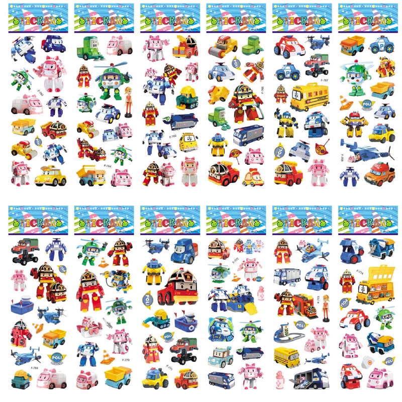 10 pcs/set Robocar Poli 3D Sticker artoon Super Wings Transformation ...