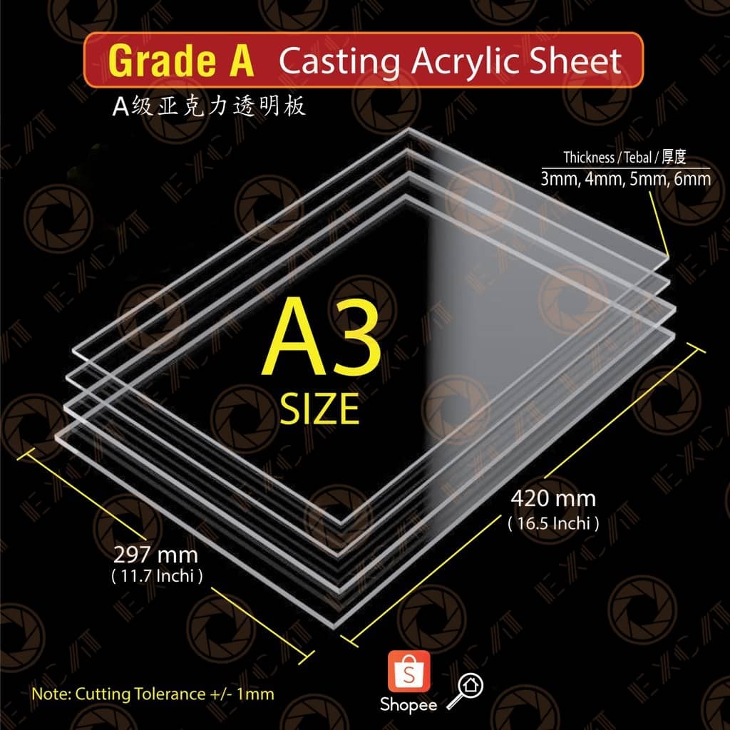 A3 Size Acrylic Sheet, Perspex, Papan Plastic, 亞克力透明板, Great A Casting ...