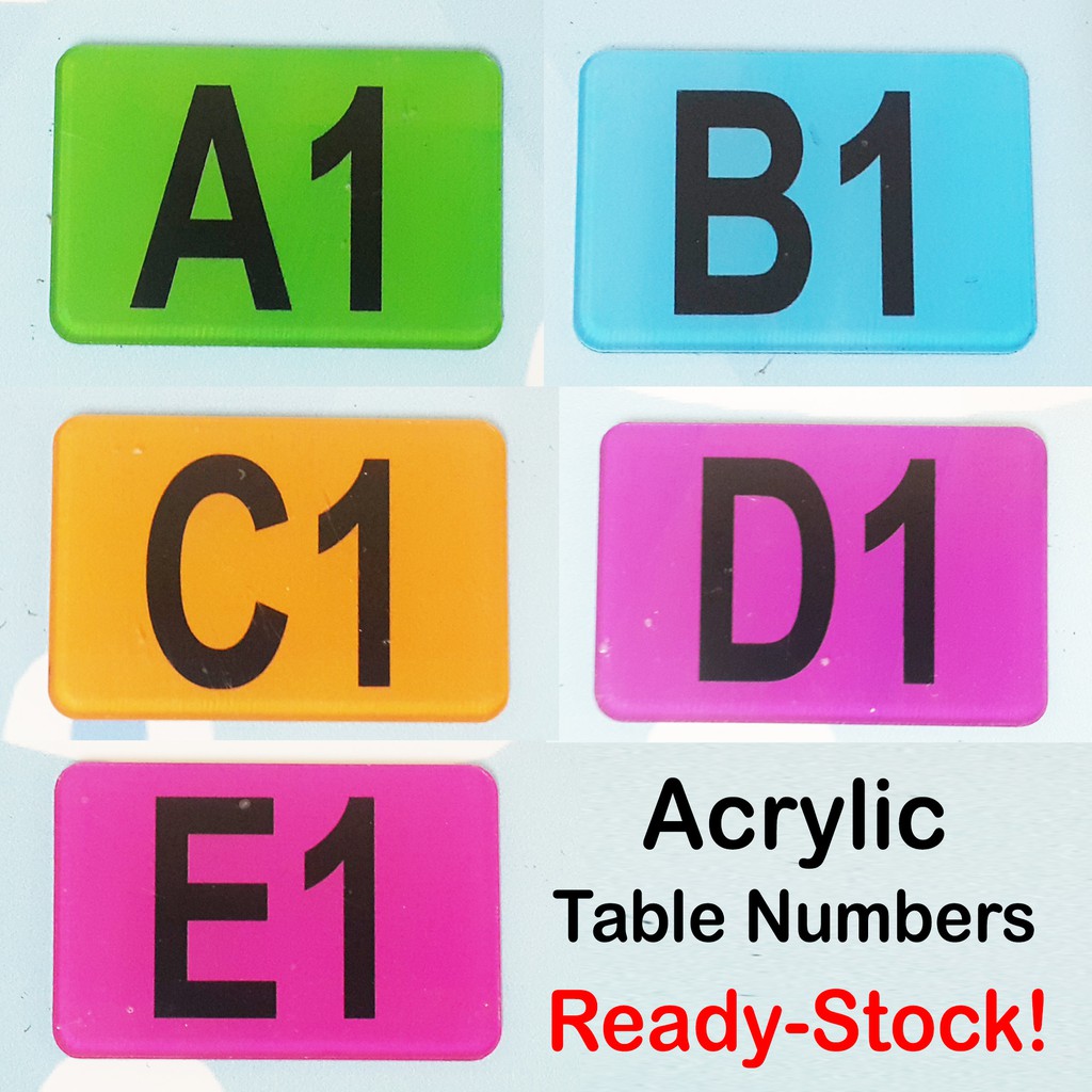 Acrylic Table Code Numbers with Alphabet : A1 B1 C1 D1 E1 (5 numbers ...