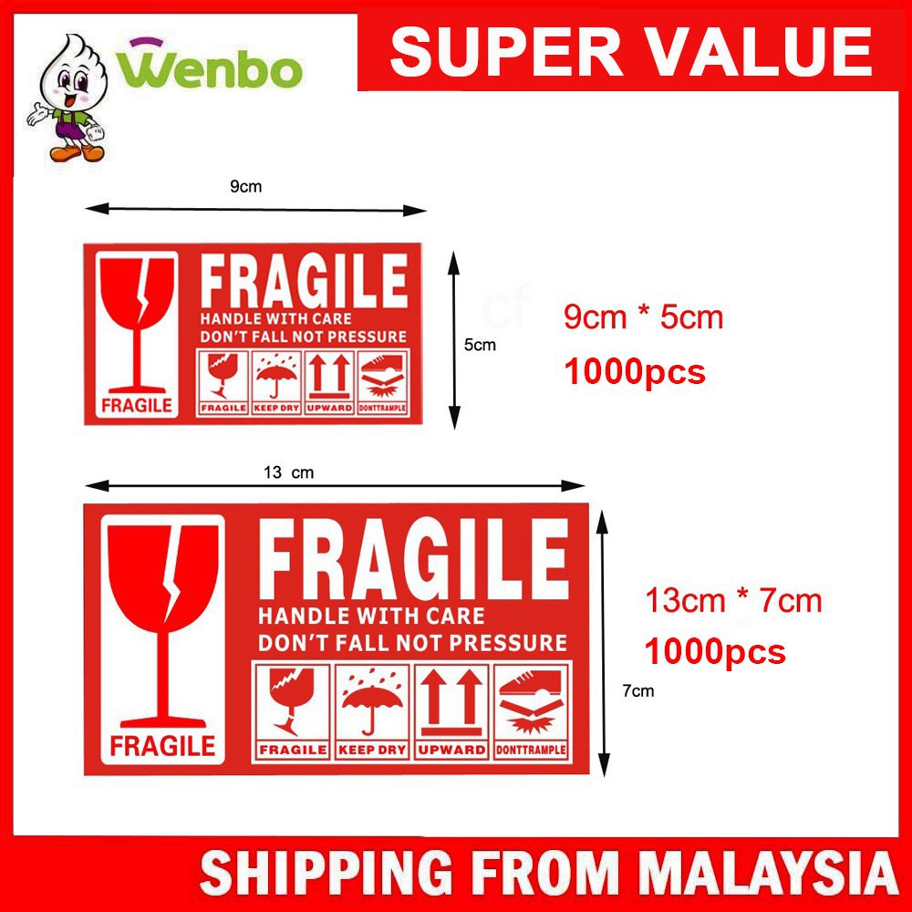 Wenbo 1000pcs Fragile Sticker Fragile Label Warning Label Ready Stock | Shopee Malaysia