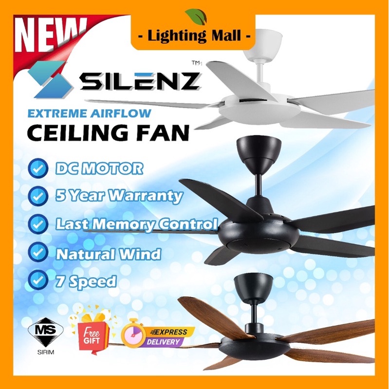 (NEW) SILENZ 56" / 46" AC/DC Motor Ceiling Fan with 7-Speed Remote ...