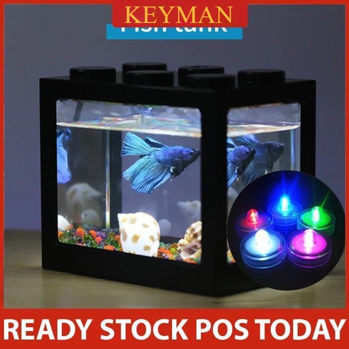 Fish Mini Aquarium Fighting Cylinder LED Building block Lego fish tank ...