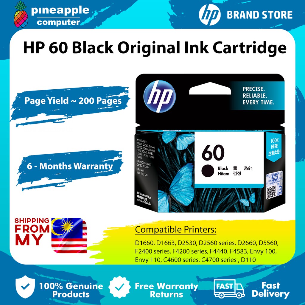 HP 60 Black Original Ink Cartridge (CC640WA), For D1660/D1663/D2530 ...