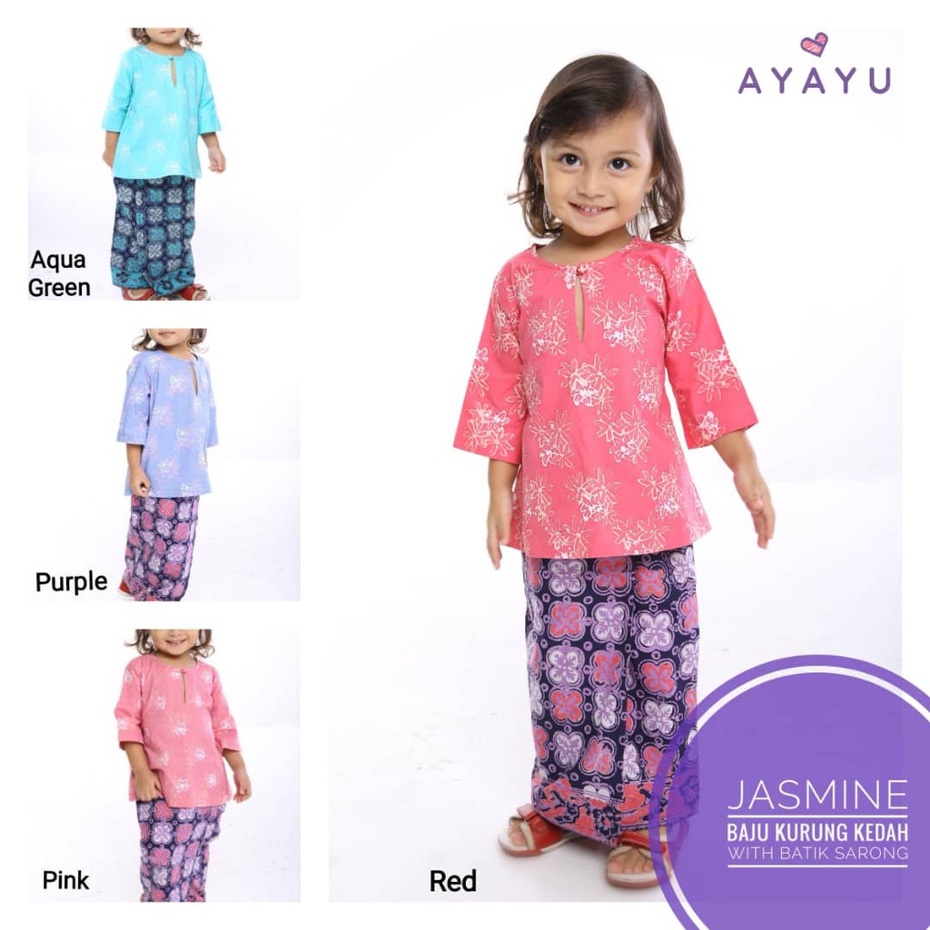JASMINE Baju Kurung Kedah with Sarong Batik Terap Girl | Shopee Malaysia