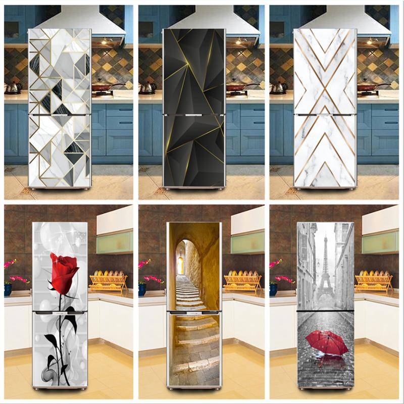 Custom 3D Marble Fridge Stickers Door Cover Refrigerator Wallpaper Self ...