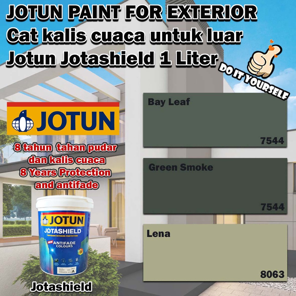 Jotun Jotashield Paint 1 Liter Bay Leaf 7544 / Green Smoke 7052 / Lena ... Jotun Jotashield Paint 1 Liter Bay Leaf 7544 / Green Smoke 7052 / Lena ...