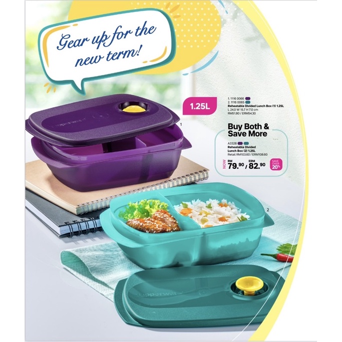 Tupperware Reheatable Divided Lunch Box 1.25L / Microwaveable Lunch Box ...