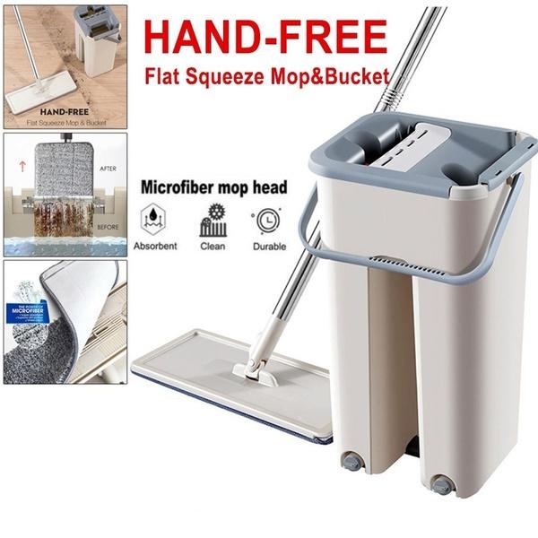 Flat Squeeze Magic Mop Set Wooden Floor Flat Lazy Mop Hand Free Washing ...