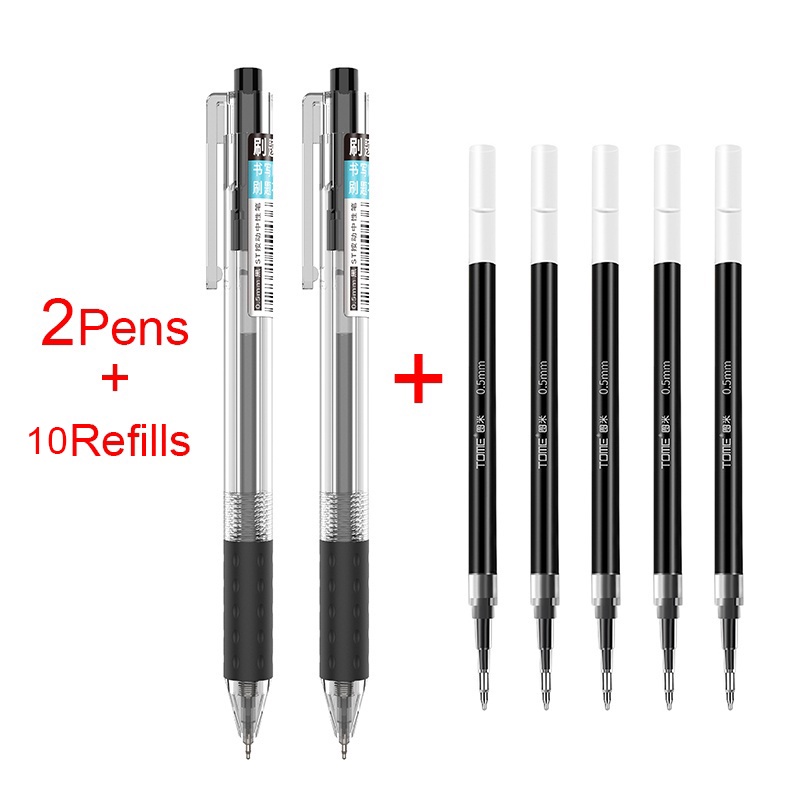 2Pens+10Refills Ballpen,Sign pen,Black/Red/Blue Gel Ballpoint Pen 0.5mm ...