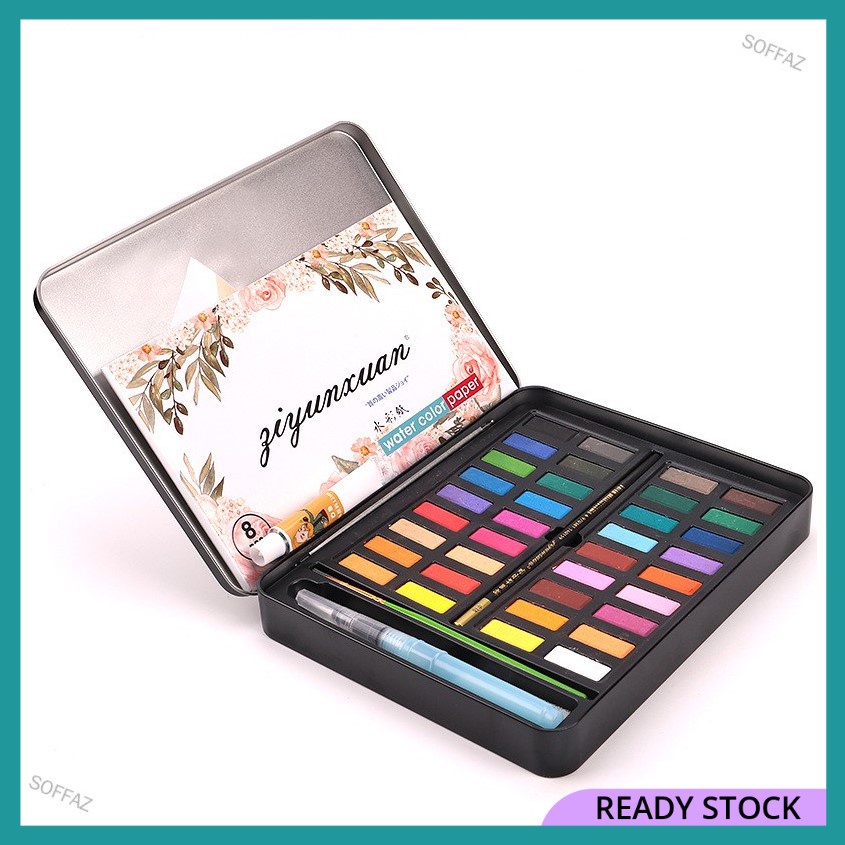 36 Colors Solid Watercolor Artist Paint Brush Set Painting Pigment Box ...