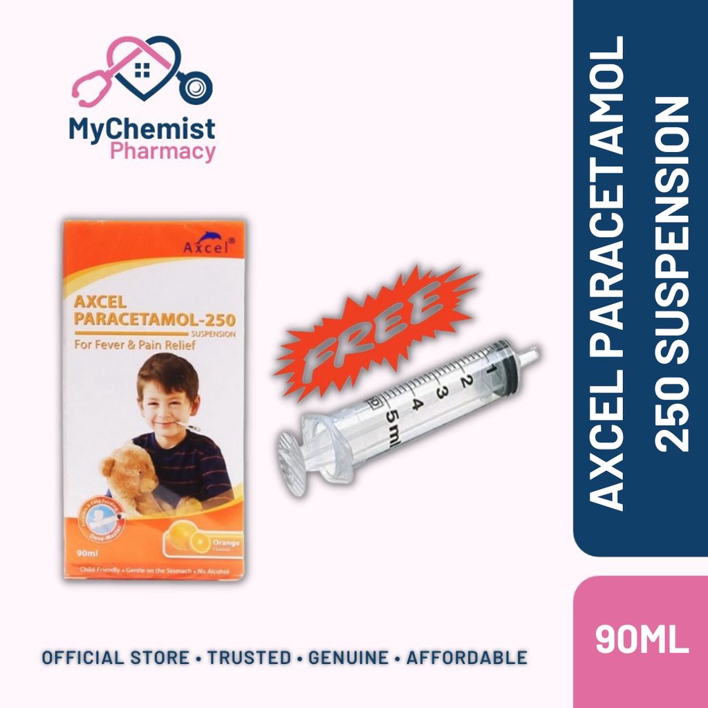 Axcel Paracetamol 250 Suspension Orange 90ml Free Syringe Shopee