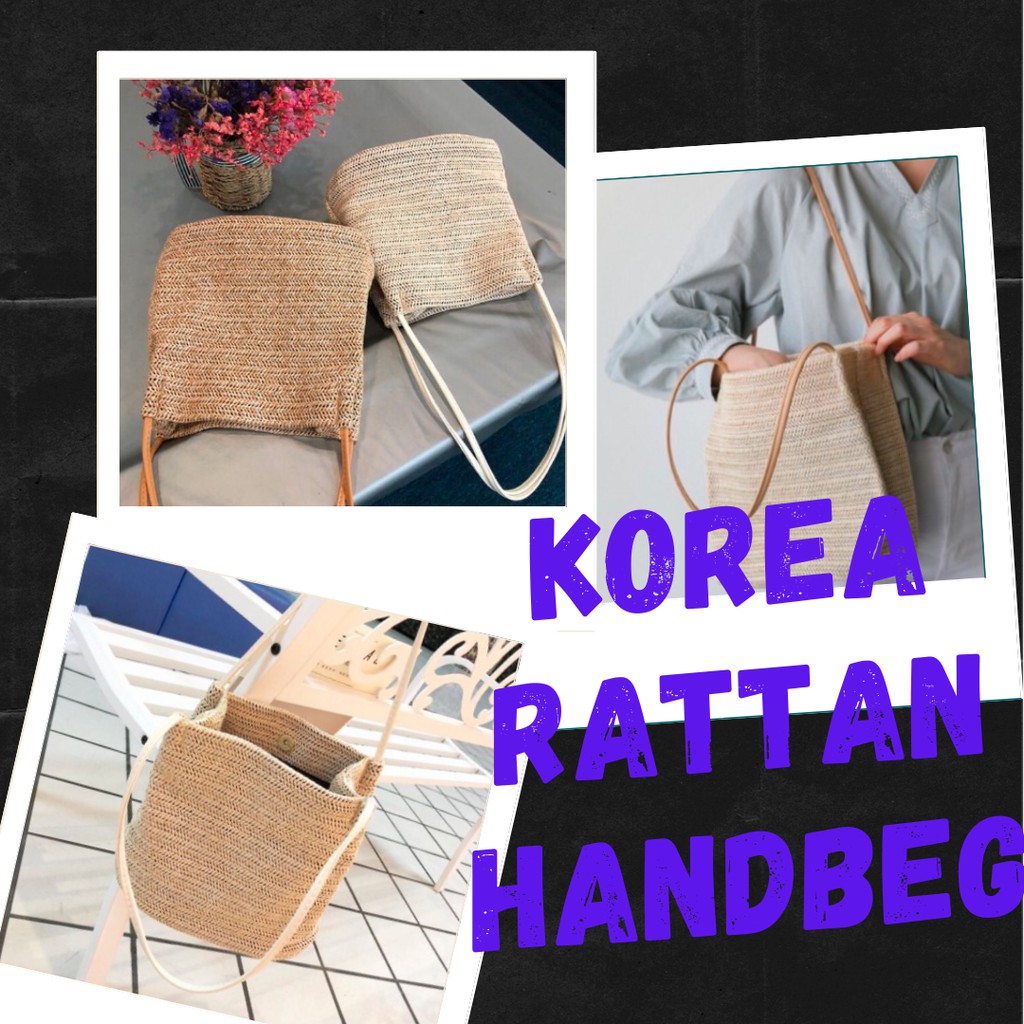 RATTAN TOTE HANDBAG / BEG TANGAN ROTAN Straw Beach Rattan Bags Linen ...