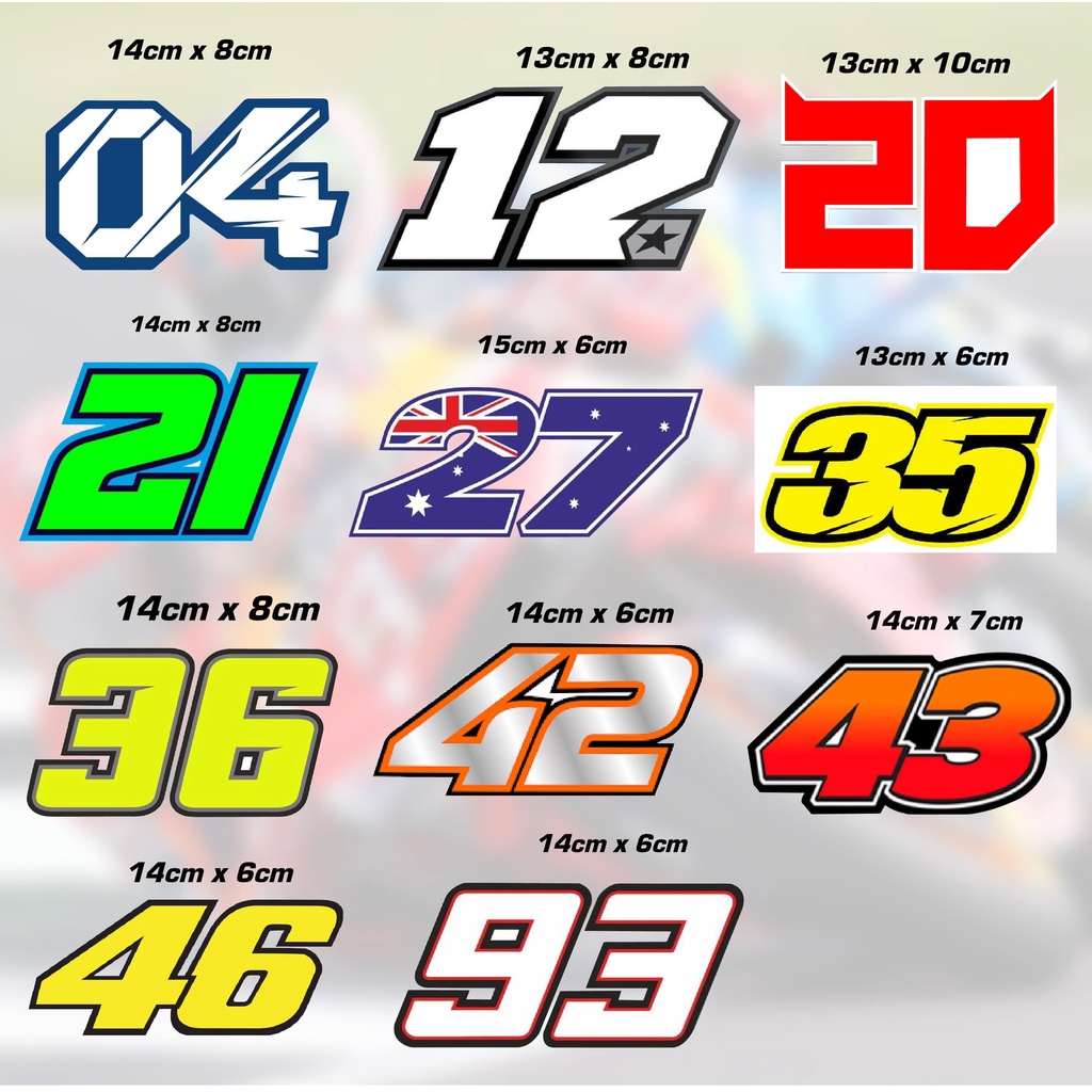 BOSSKUBIKERS LAMINATED NUMBER RIDER FOR MOTOGP RIDERS SUPERBIKE STICKER ...