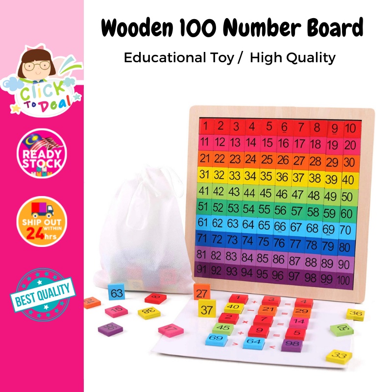 100 Number Board Wooden Math Learning Board Toy, Montessori 1-100 ...