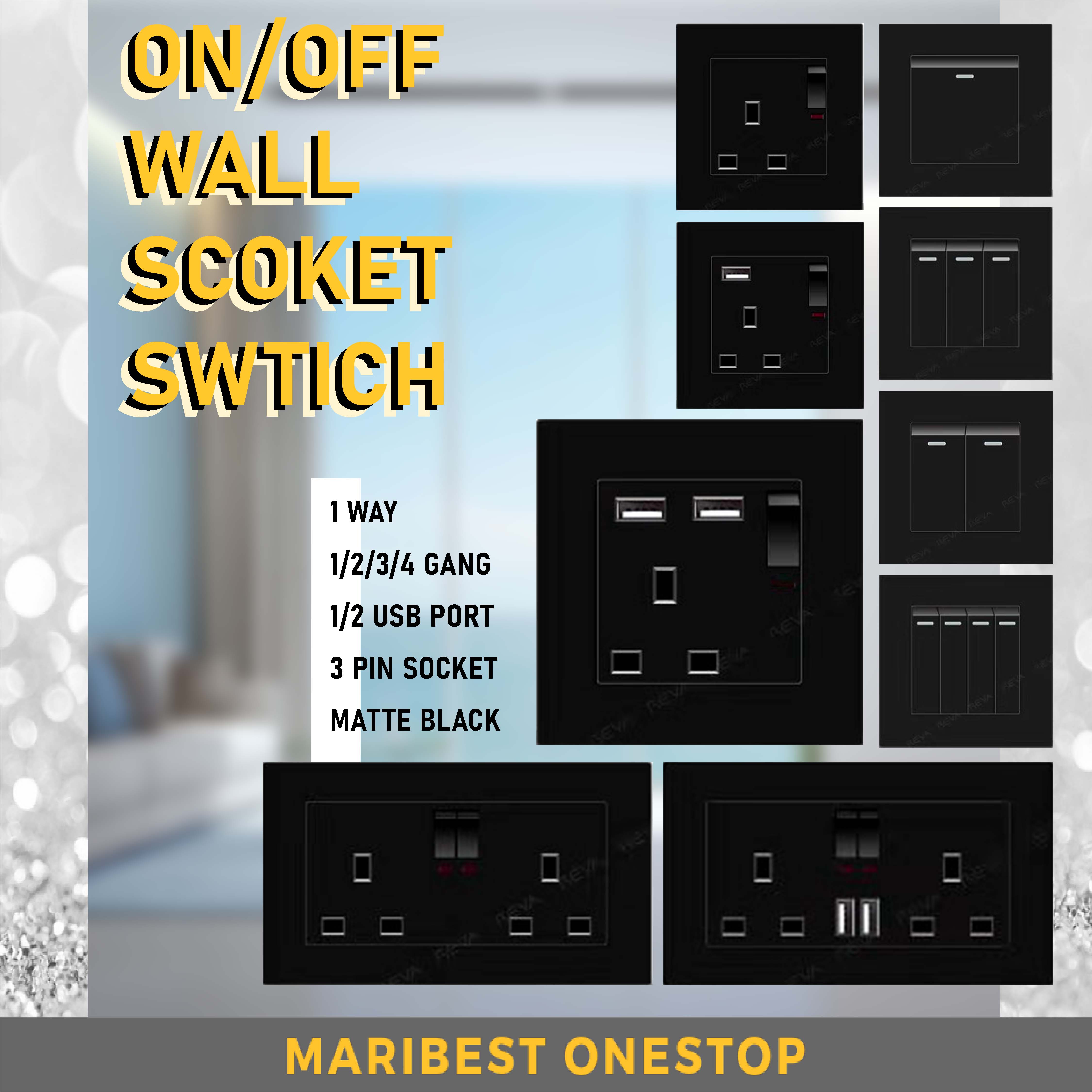 HOUSEHOLD 1 2 3 4 GANG WALL PLUG DUAL USB PORT TWIN SOCKET SWITCH 1 WAY ...