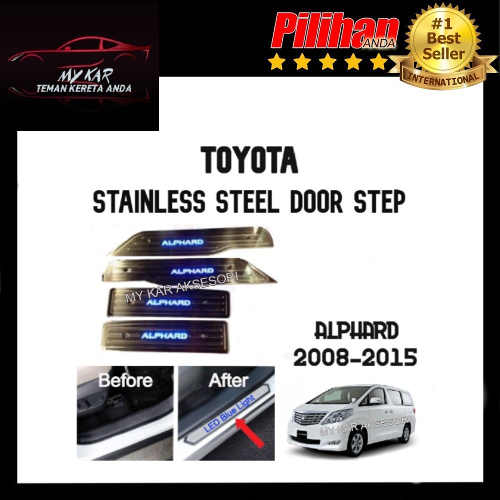Toyota alphard anh20 2008 - 2015 stainless steel led blue light door ...