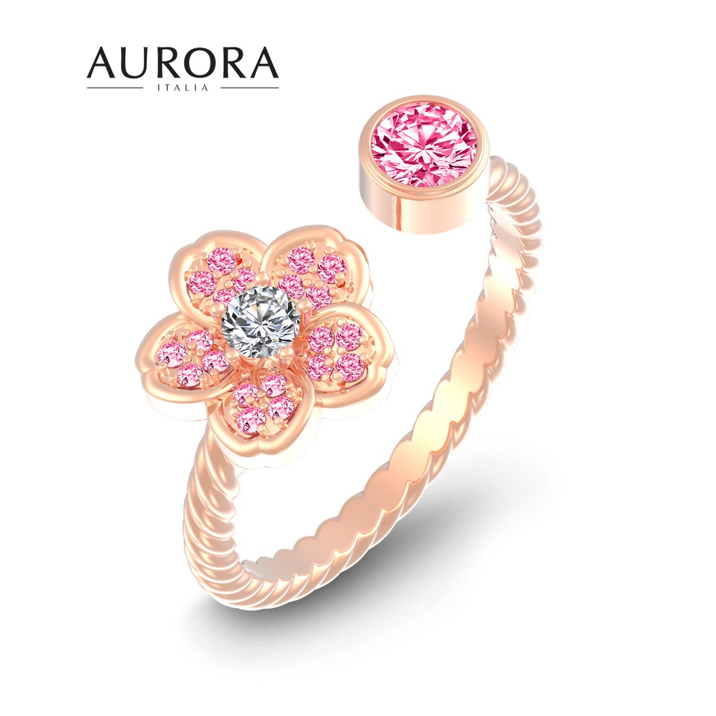 AURORA ITALIA Auroses Cherry Blossom Open Ring 925 Sterling Silver 18K Rose Gold Plated | Shopee ...