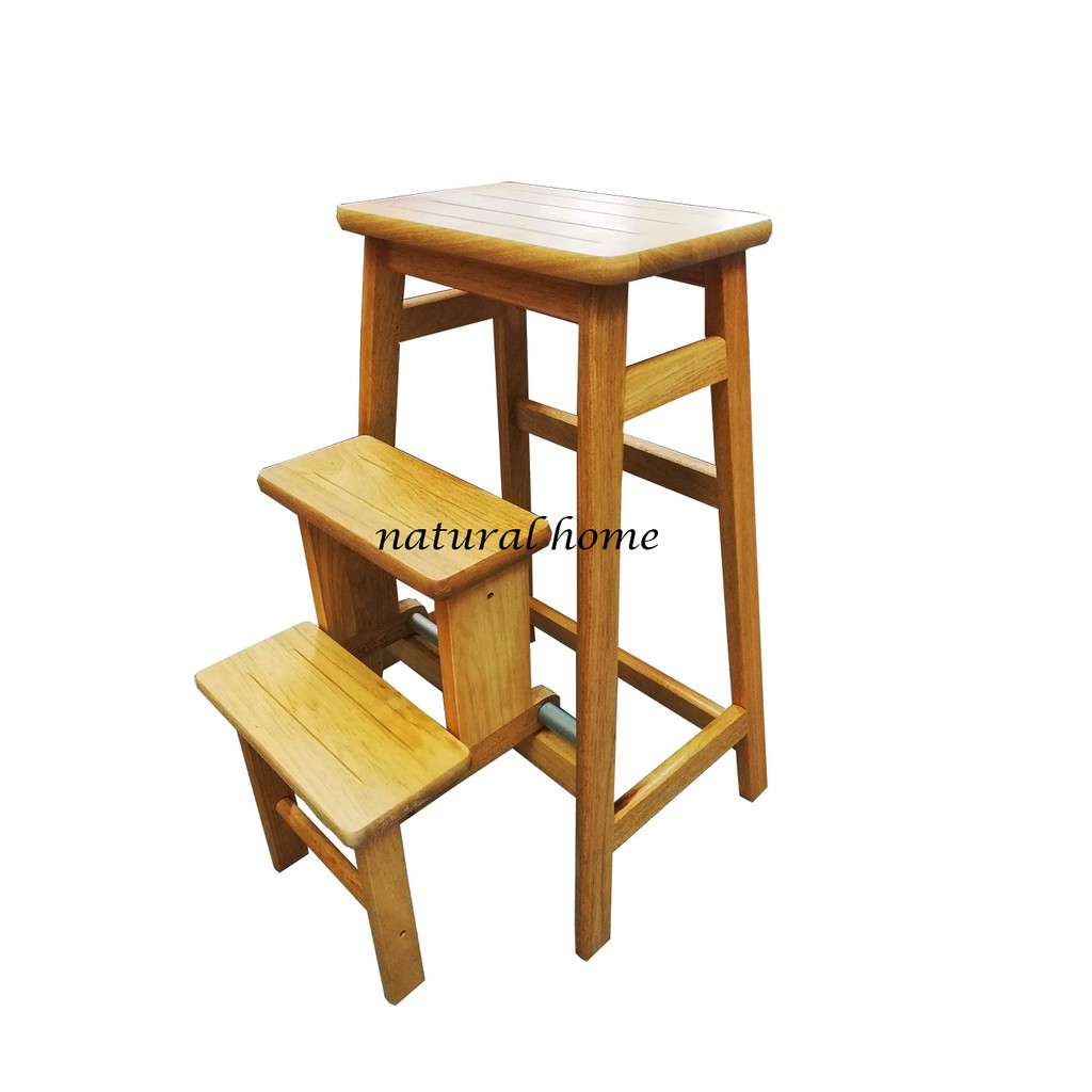3 Step Solid Wood Ladder Stool Step Chair Multifunctional Folding ...