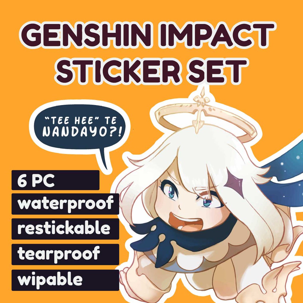 6 pc Genshin Impact Sticker Set | PVC vinyl waterproof tear proof ...